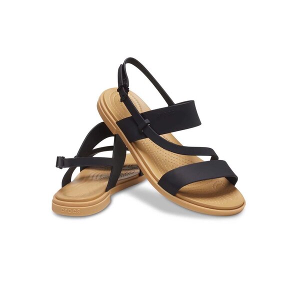 CROCS | Shoes | Crocs Black With Tan Soles Tulum Strappy Sandals Size 6 ...